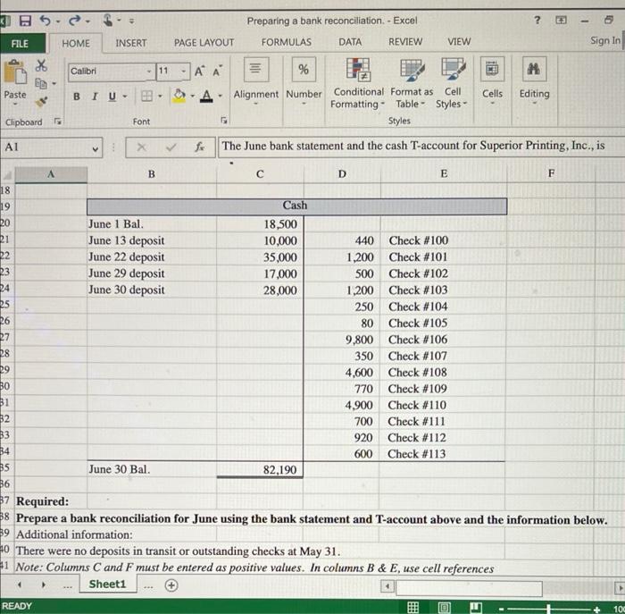 Solved ? - 6 x 5 Preparing a bank reconciliation - Excel x | Chegg.com
