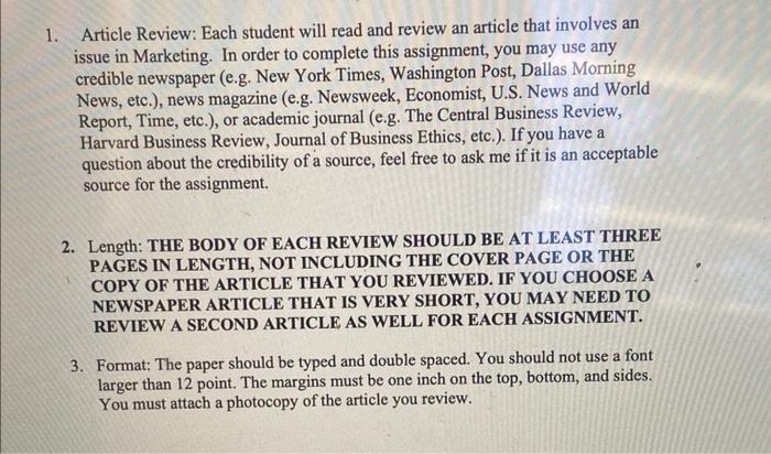 1. Article Review: Each student will read and review | Chegg.com