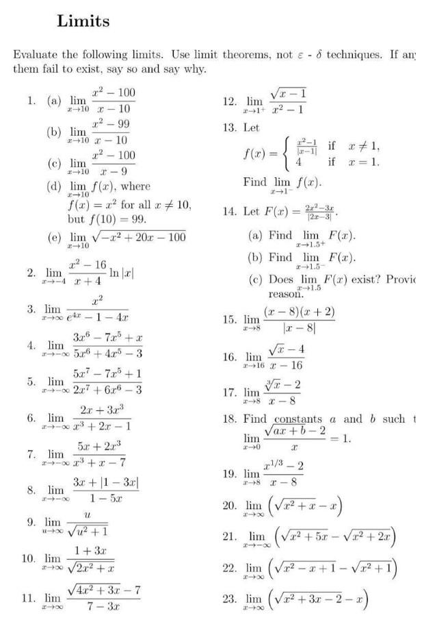 Solved Evaluate the following limits. Use limit theorems, | Chegg.com