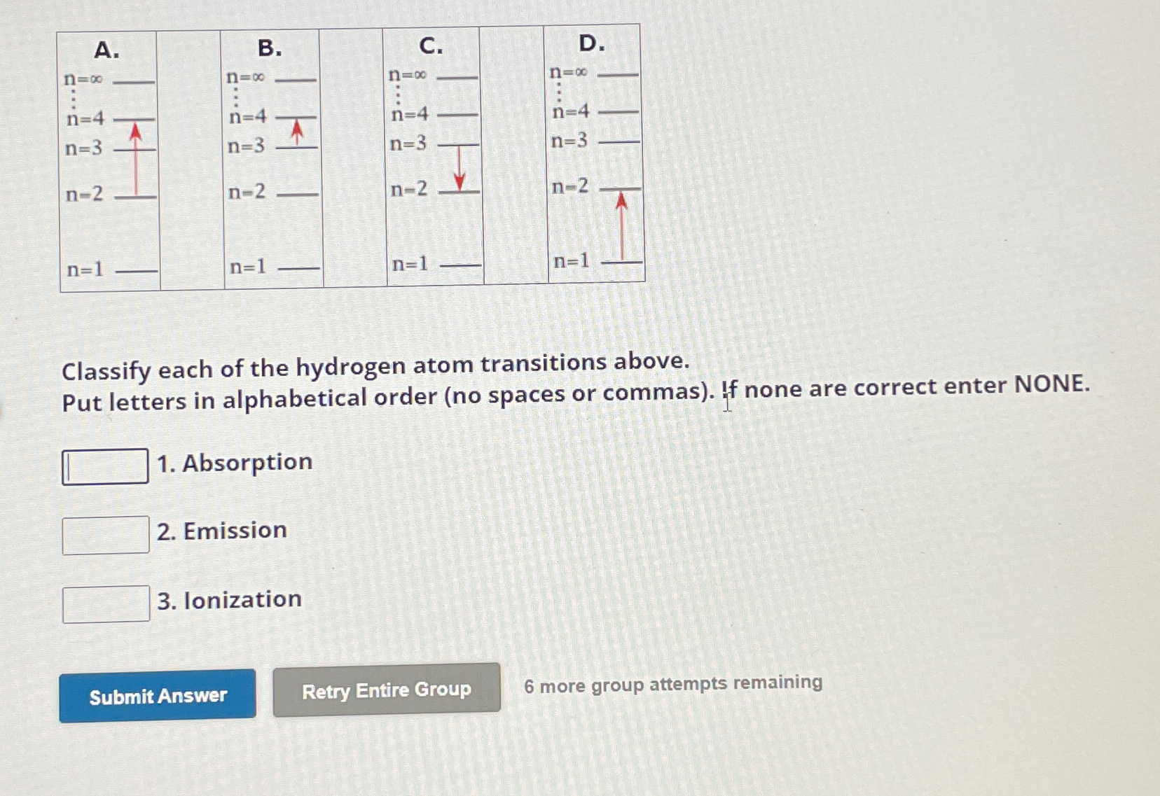 Solved Classify each of the hydrogen atom transitions | Chegg.com