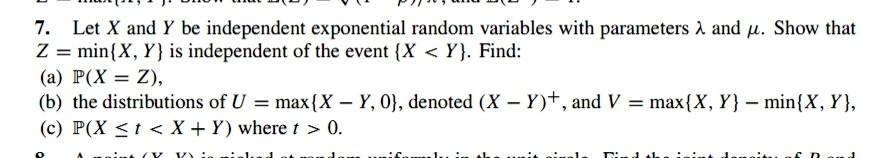 Solved 7. Let X and Y be independent exponential random | Chegg.com