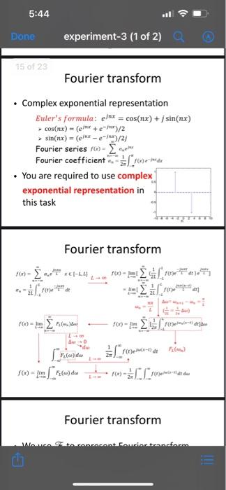 Solved 5:44 experiment-3 (1 of 2) Fourier transform Task 2: | Chegg.com