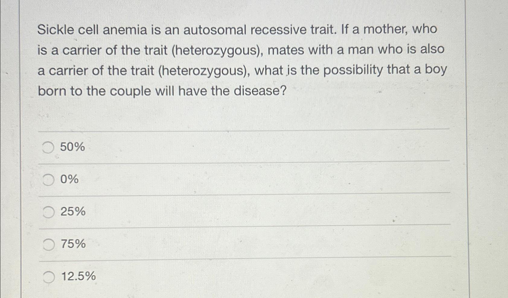 Solved Sickle cell anemia is an autosomal recessive trait. | Chegg.com