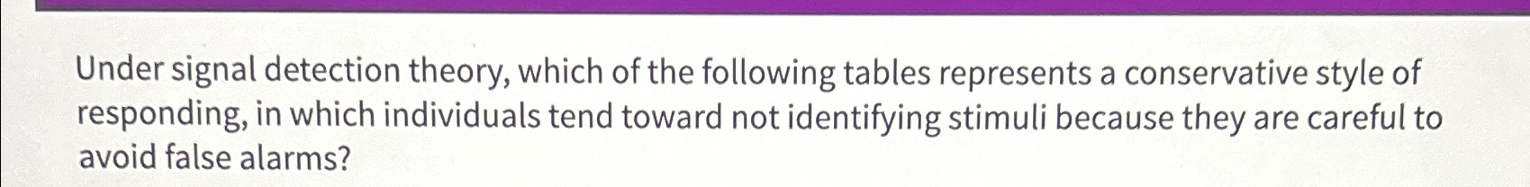 Solved Under signal detection theory, which of the following | Chegg.com