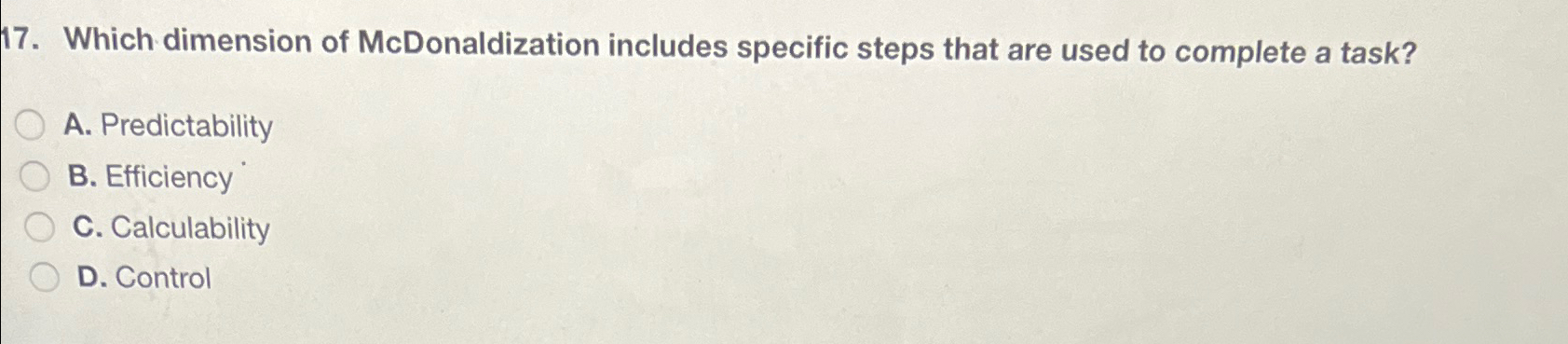 Solved Which dimension of McDonaldization includes specific | Chegg.com