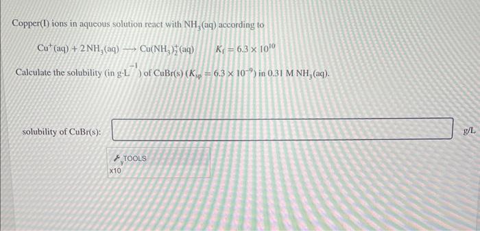 Solved Copper(I) ions in aqueous solution react with NH3 | Chegg.com