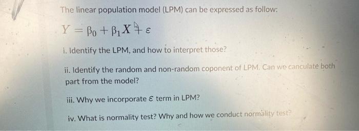 Solved The linear population model (LPM) can be expressed as | Chegg.com