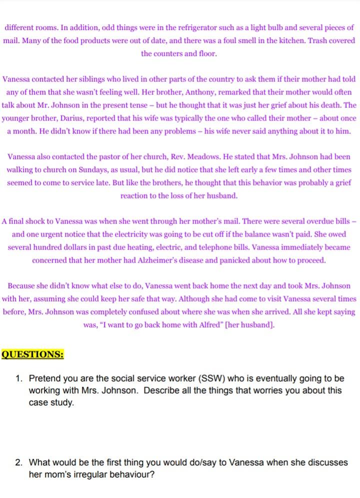 Solved SSW303 - Dementia Case Study (20%) INSTRUCTIONS: The | Chegg.com