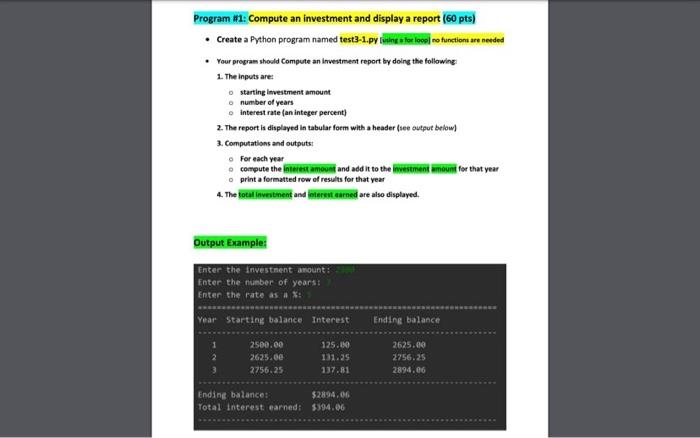 Solved Program #1: Compute an investment and display a | Chegg.com