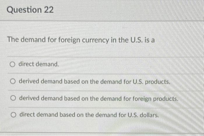 Solved The demand for foreign currency in the U.S. is a | Chegg.com