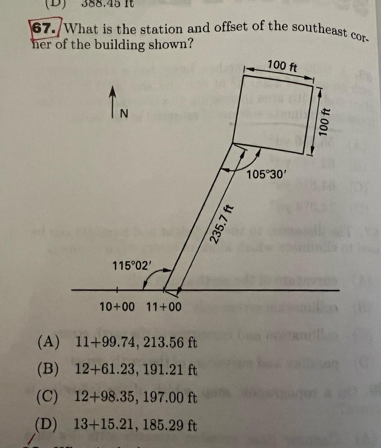 Solved What is the station and offset of the southeast | Chegg.com