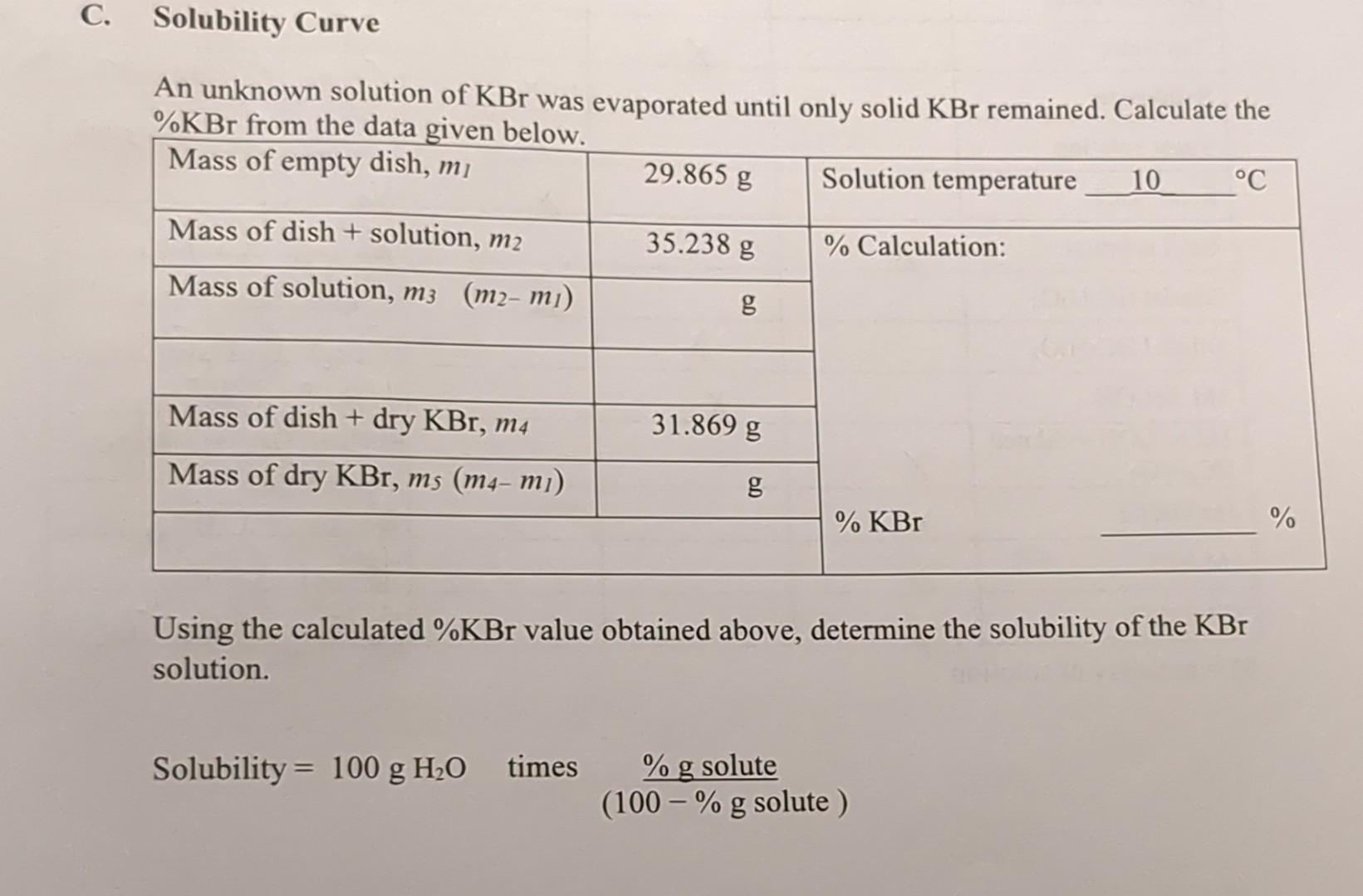 Solved An unknown solution of KBr was evaporated until only | Chegg.com