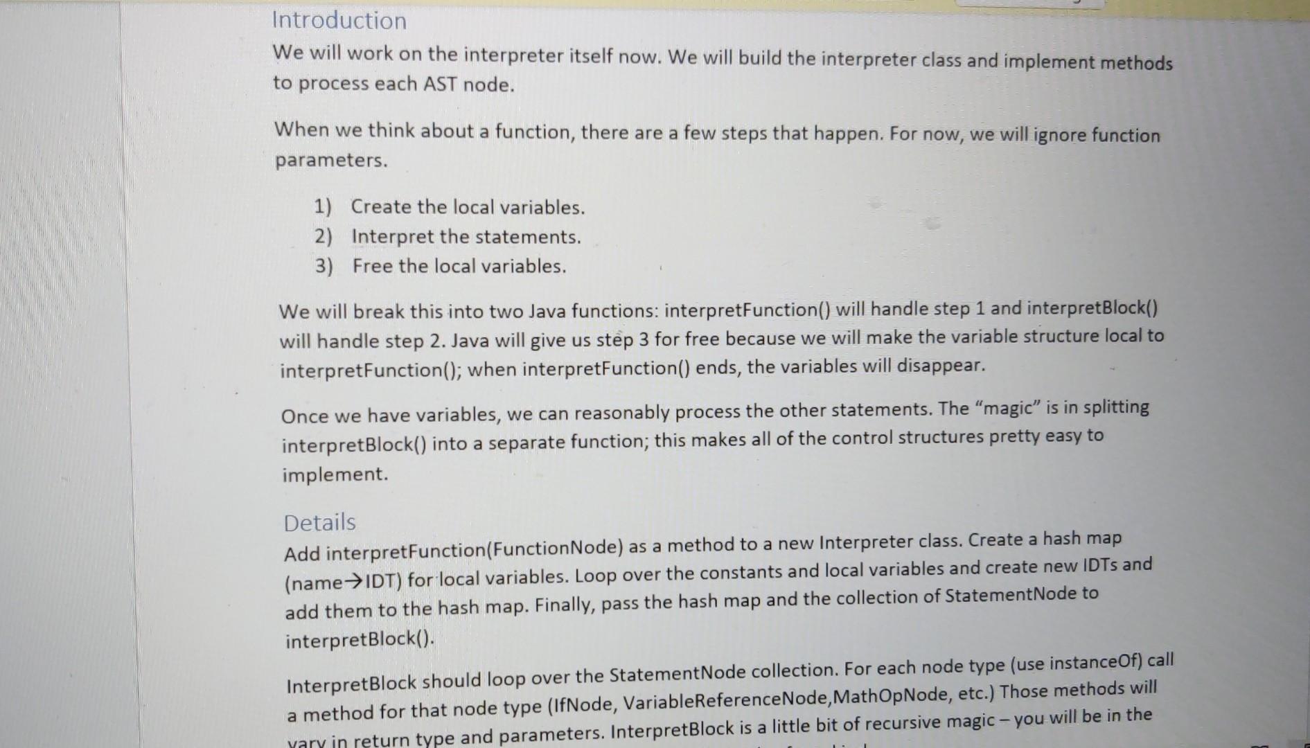 Solved Introduction We will work on the interpreter itself | Chegg.com