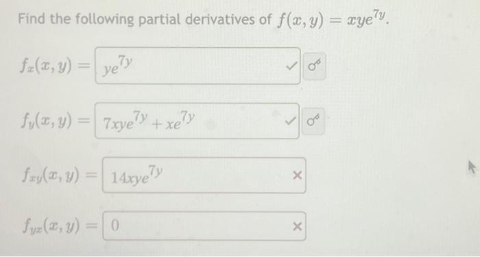 Solved Find the following partial derivatives of f(x, y) = | Chegg.com