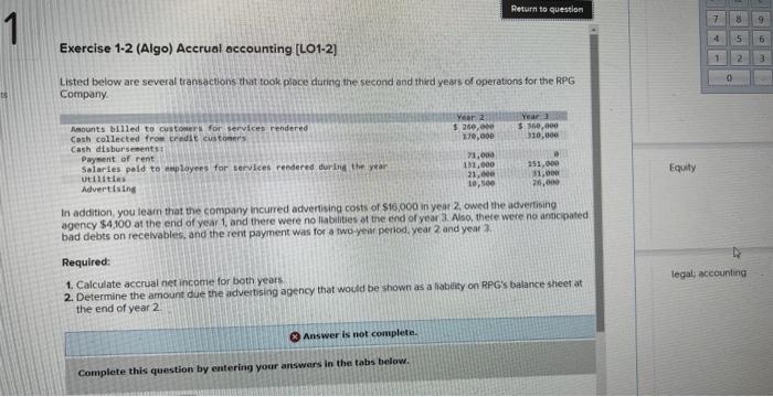Solved Exercise 1-2 (Algo) Accrual accounting [LO1-2] Listed | Chegg.com