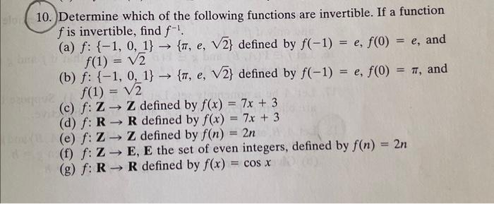 Solved 10. Determine which of the following functions are | Chegg.com