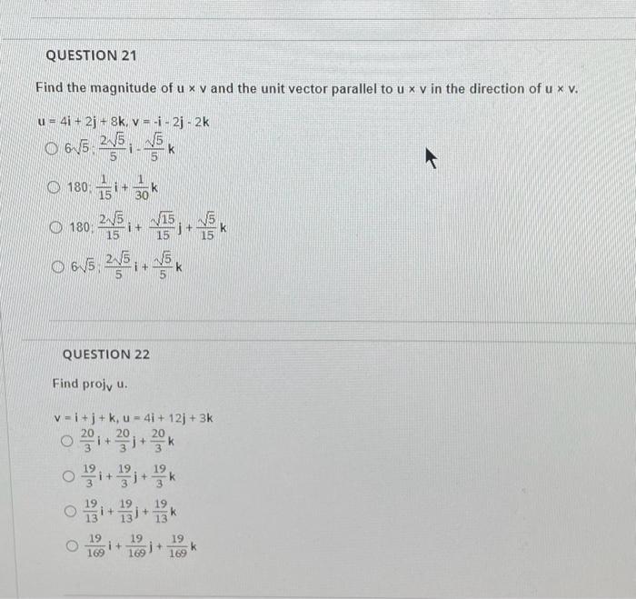 Solved Find the magnitude of u×v and the unit vector | Chegg.com