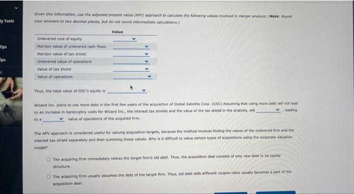 Solved cols 5. Merger analysis. Adjusted present value (APV) | Chegg.com