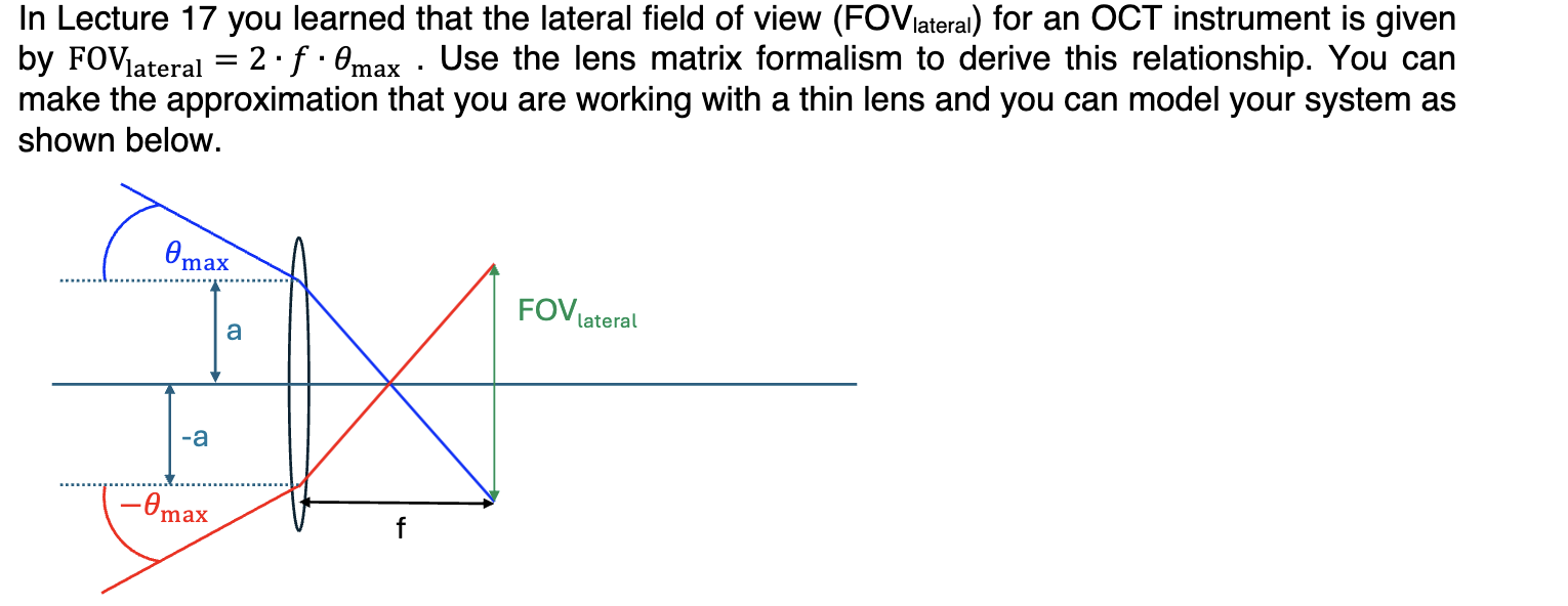 Solved the lateral field of view ( FOVlateral ) ﻿for an OCT | Chegg.com