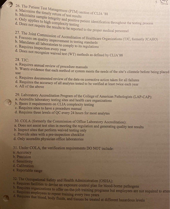 Solved 26. The Patient Test Management (PTM) section of | Chegg.com