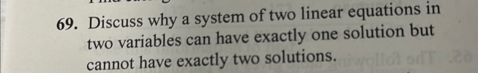 Solved Discuss why a system of two linear equations in two | Chegg.com