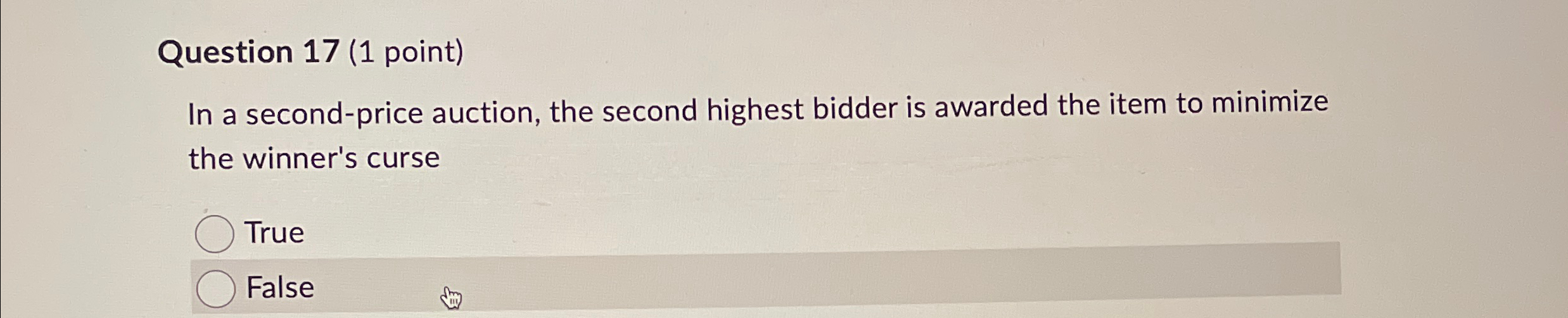 Solved Question 17 (1 ﻿point)In a second-price auction, the | Chegg.com