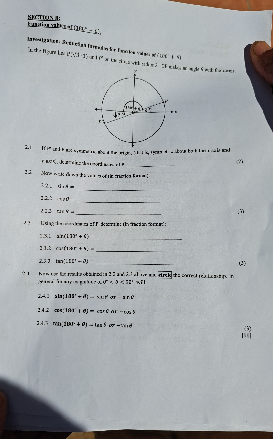 Solved SECTION B:Function values of (180°+θ).Investigation: | Chegg.com