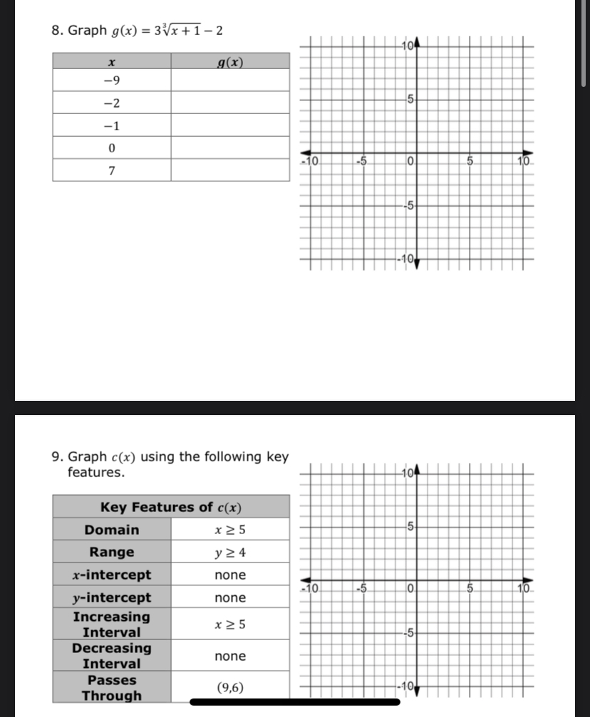 Solved 8.Graph g(x)=3x+13-2\table[[x,g(x) ﻿Nine. Graph C( ﻿X | Chegg.com