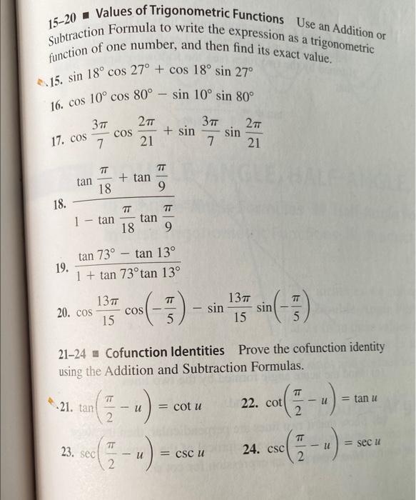 Solved Values of Trigonometric Functions Use an Addition or | Chegg.com