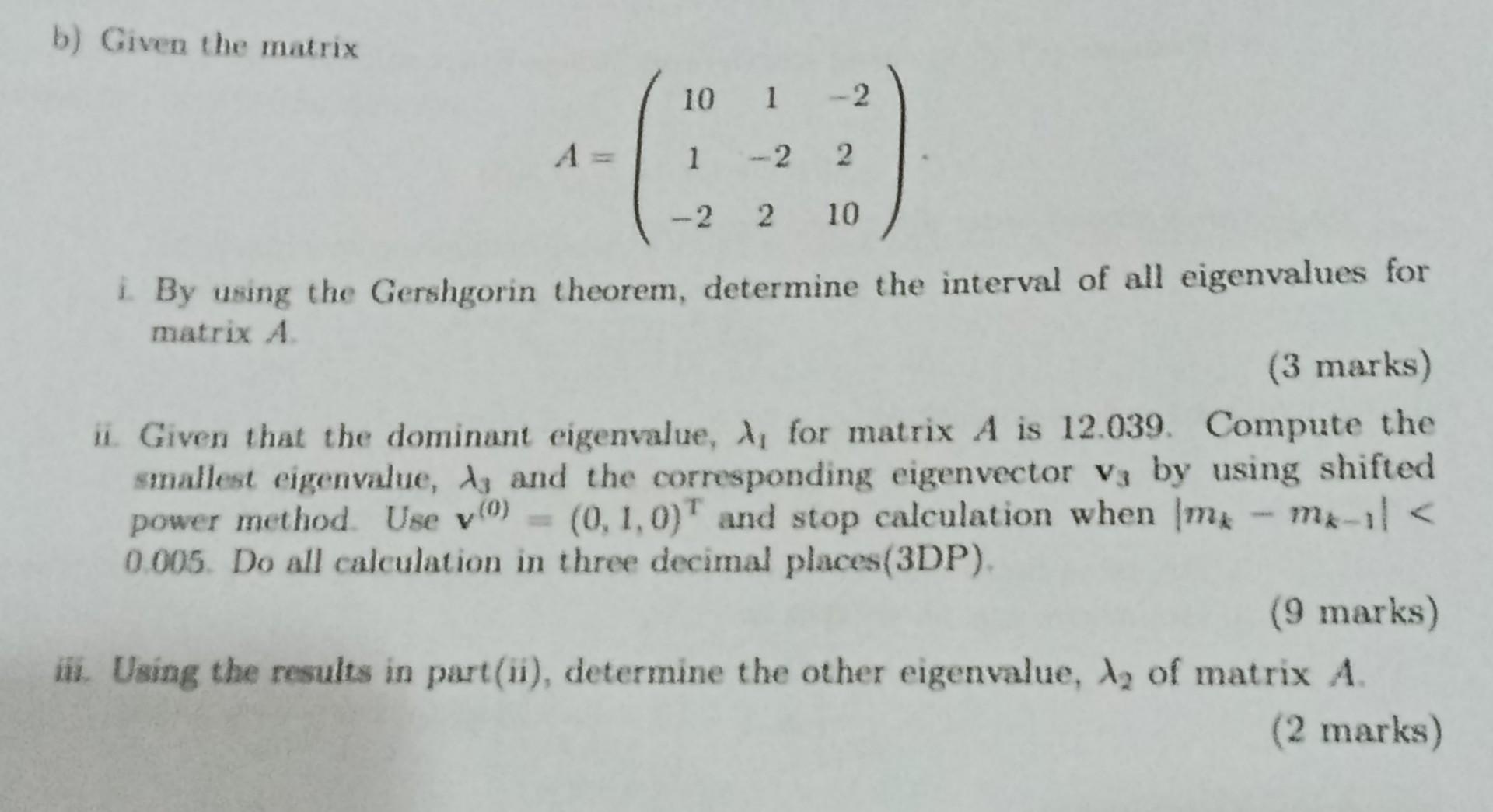 Solved b) Given the matrix A=⎝⎛101−21−22−2210⎠⎞ iii. Uaing | Chegg.com