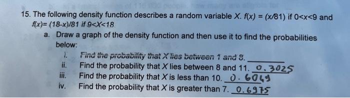 Solved 15. The following density function describes a random | Chegg.com