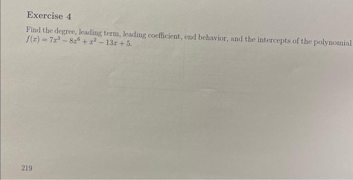 Solved Find the degree, leading term, leading coefficient, | Chegg.com