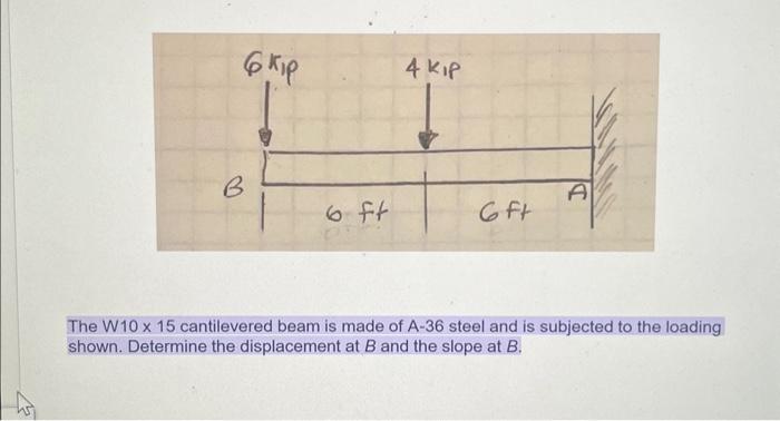 Solved The W10×15 cantilevered beam is made of A−36 steel | Chegg.com