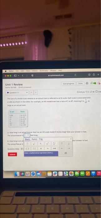 Solved The size of a model train relative to an actual train | Chegg.com