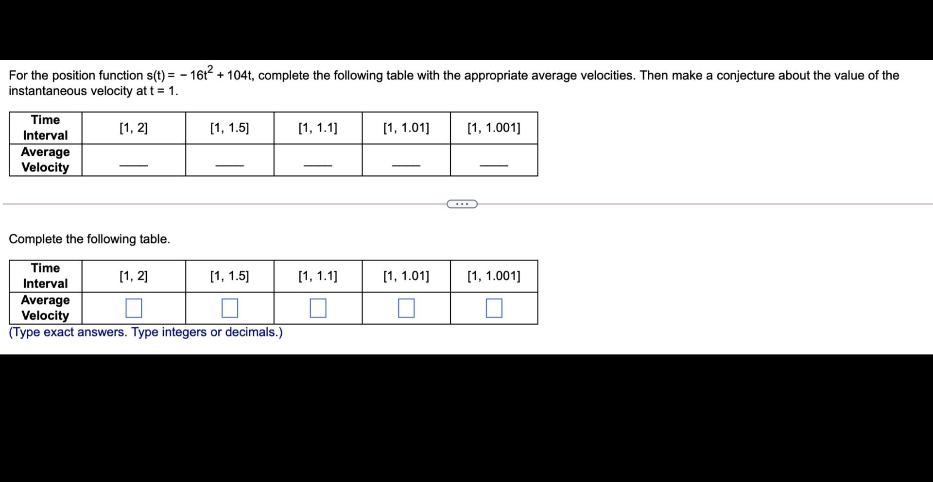 Solved + For the position function s(t) = - 16t2 + 104t, | Chegg.com