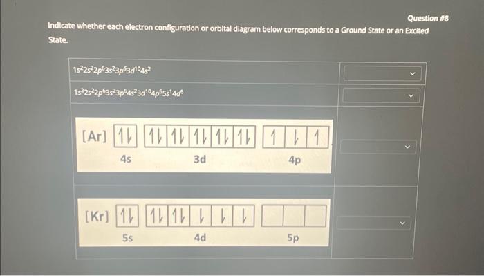 Solved Question Indicate whether esch electron configuration | Chegg.com