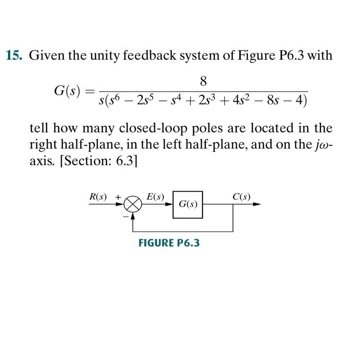 Solved 15. Given the unity feedback system of Figure P6.3 | Chegg.com