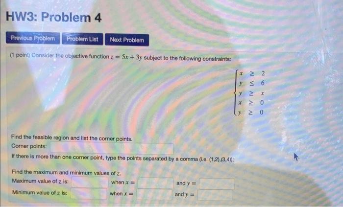 Solved 1 Point Consider The Objective Function Z 5x 3y