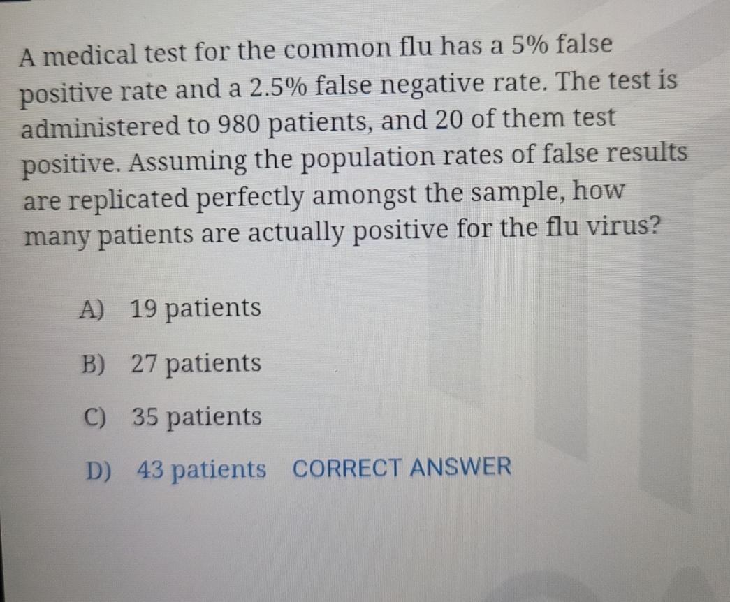 [Solved]: A medical test for the common flu has a 5% false p