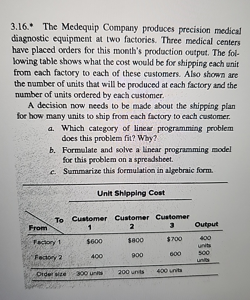 Solved 3.16.The Medequip Company produces precision medical | Chegg.com