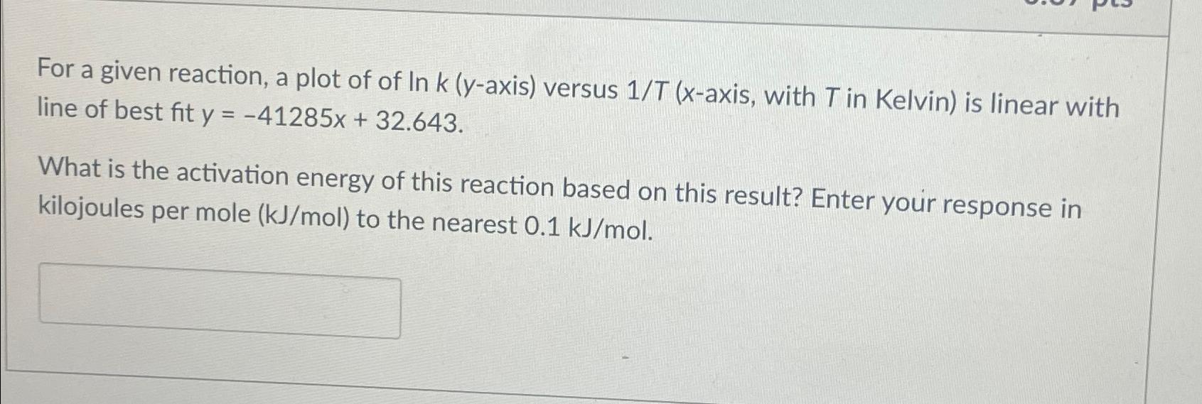 Solved For a given reaction, a plot of of lnk ( y-axis) | Chegg.com