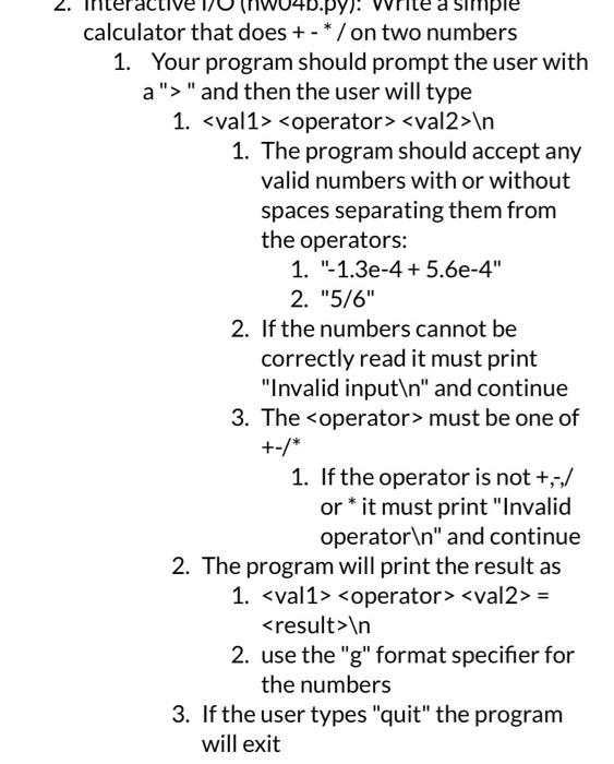 Solved tor that does +−∗/ on two numbers Your program should | Chegg.com