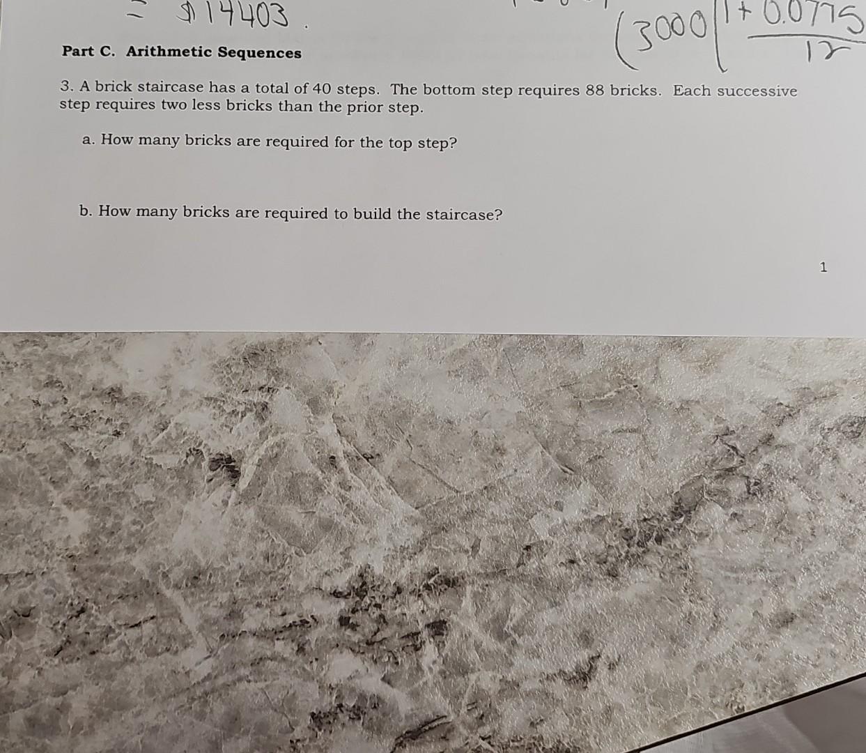 Solved Part C. Arithmetic Sequences 3. A brick staircase has | Chegg.com