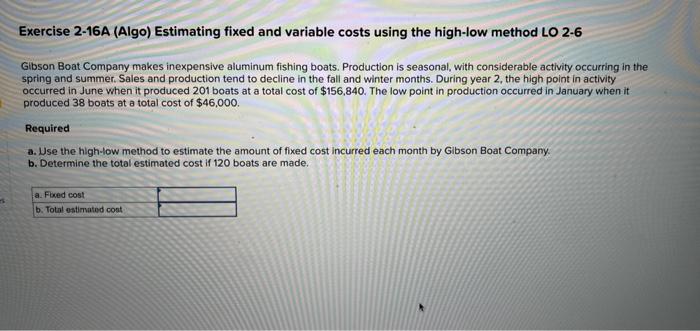 Solved Exercise 2-16A (Algo) Estimating fixed and variable | Chegg.com