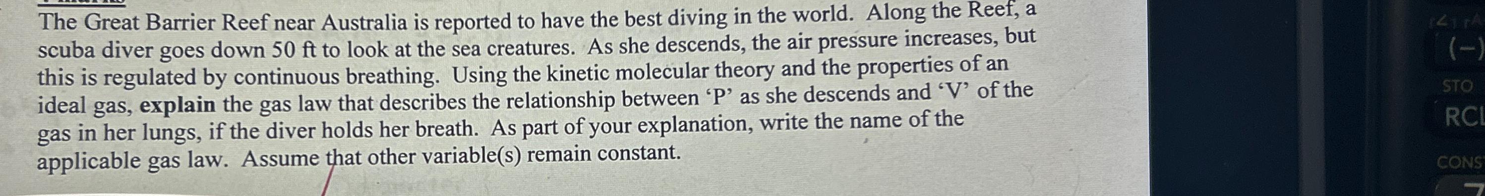 Solved The Great Barrier Reef near Australia is reported to | Chegg.com