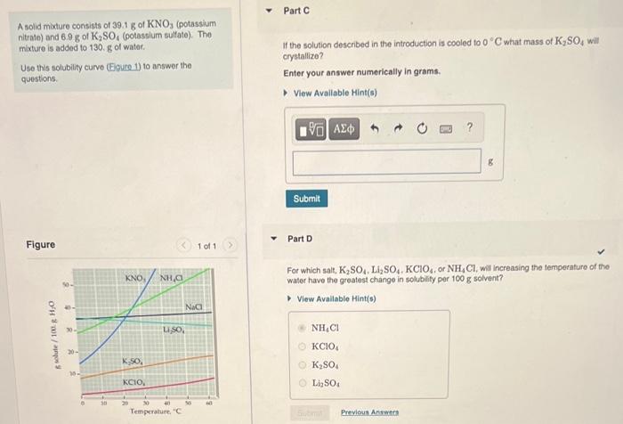 Solved A solid mixture consists of 39.A of KNO3 (potassium | Chegg.com