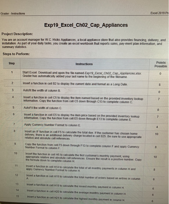Solved Grader - Instructions Excel 2019 PO | Chegg.com