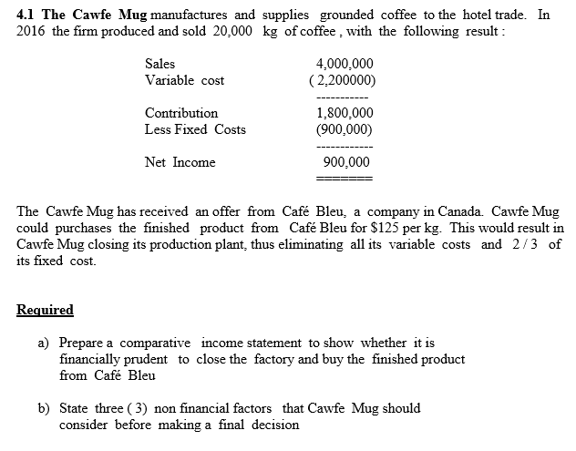 4.1 ﻿The Cawfe Mug manufactures and supplies grounded | Chegg.com