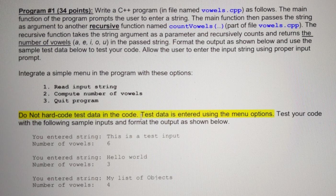 Solved Program #1 (34 points): Write a C++ program (in file | Chegg.com