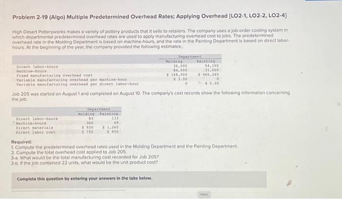 Solved Problem 2-19 (Algo) Multiple Predetermined Overhead | Chegg.com